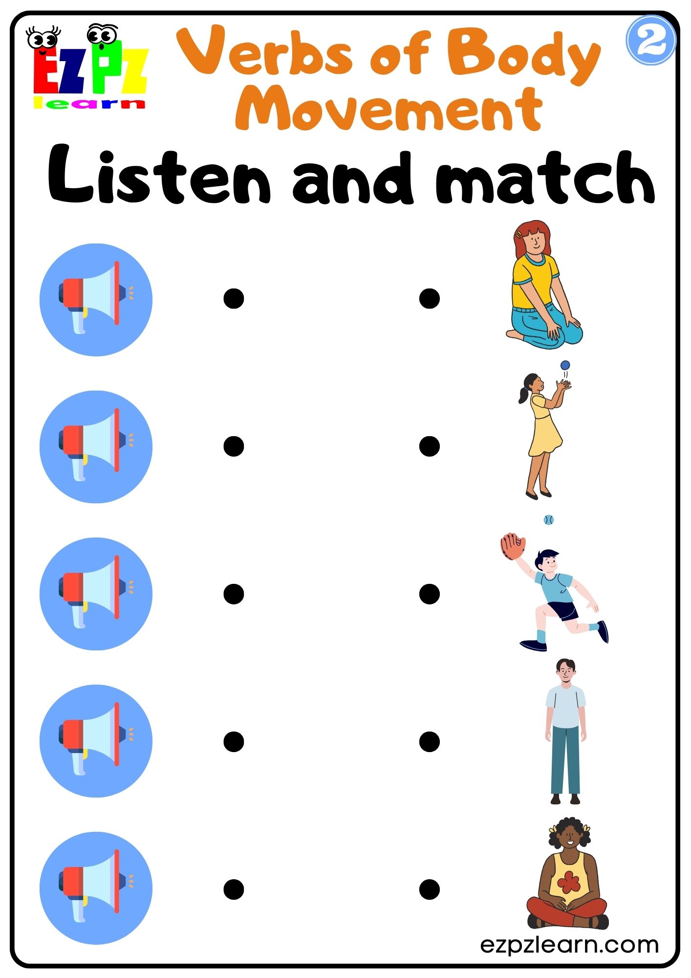 Verbs of Body Movement Interactive Vocabulary Worksheet Listen and Match the Correct Images for ...